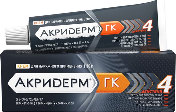 Купить акридерм ГК комбинированный препарат от дерматита, крем 30г туба ...