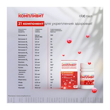 Купить Компливит таб 60 штпо выгодной цене в ближайшей аптеке. Цена ...